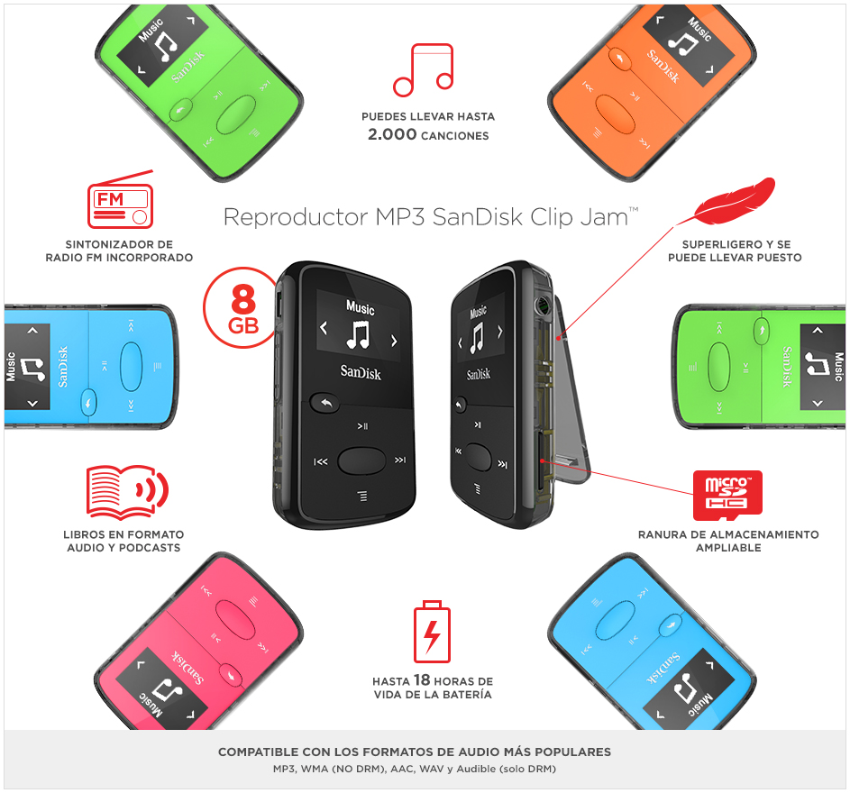 Reproductor MP3 SanDisk Clip Jam™ - 8 GB