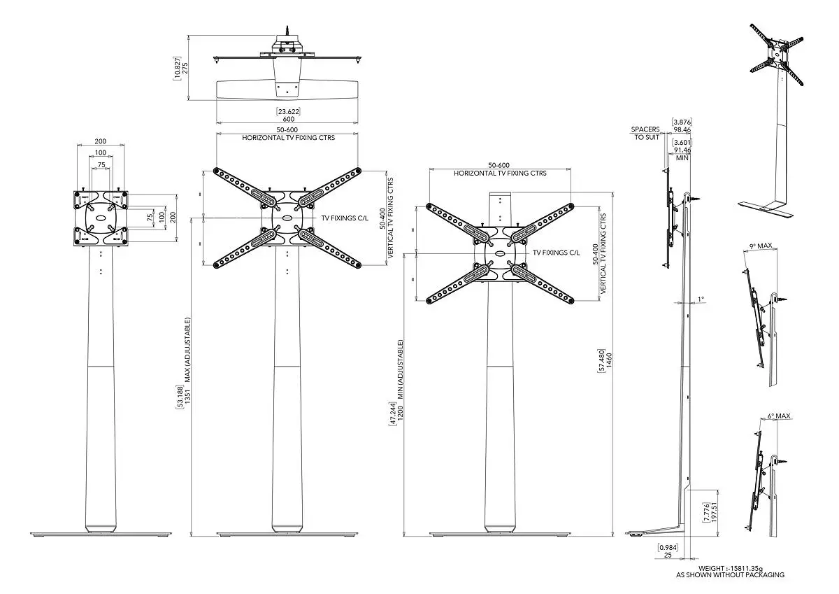 AVF FL601LT Against The Wall Standing TV Mount for TVs up to 80