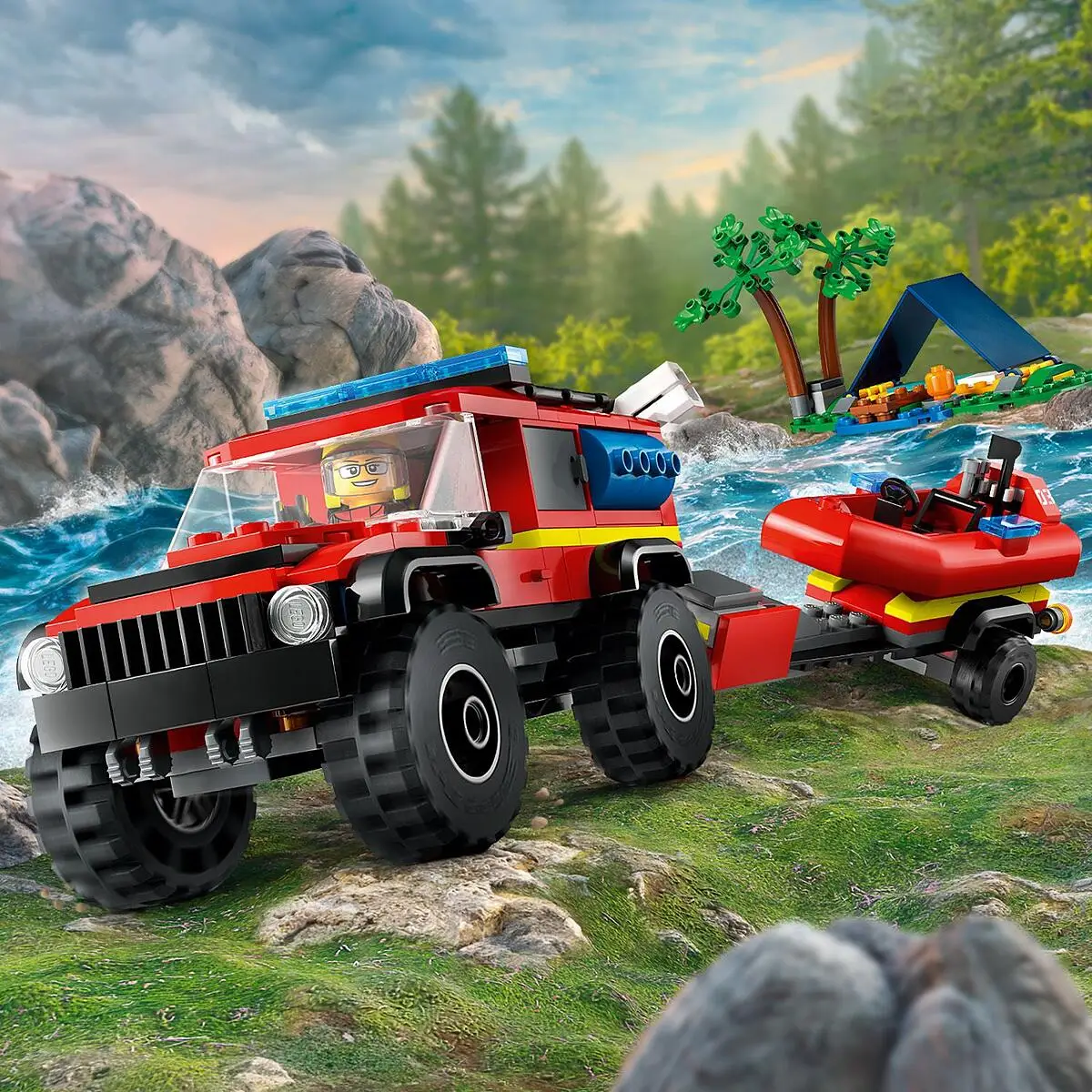 LEGO® 4x4 Fire Truck with Rescue Boat | Official LEGO® AE
